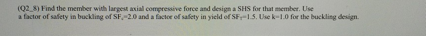 Solved (Q2 8) Find the member with largest axial compressive | Chegg.com