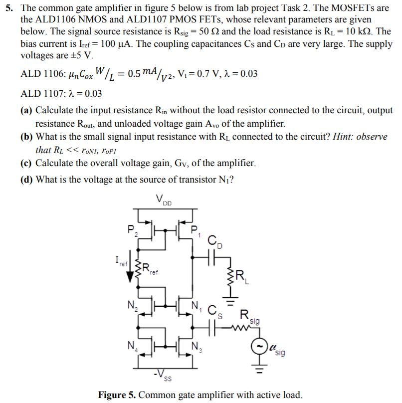 5. The common gate amplifier in figure 5 below is | Chegg.com