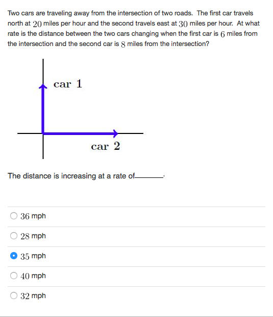 Solved Two cars are traveling away from the intersection of | Chegg.com