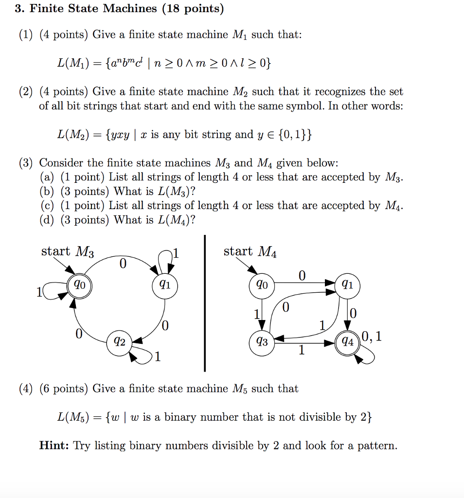 Solved 3. Finite State Machines (18 points) (1) (4 points) | Chegg.com