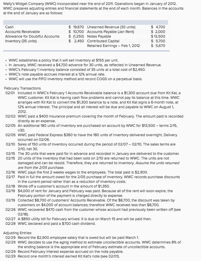 Solved Wally's Widget Company (WWC) incorporated near the | Chegg.com
