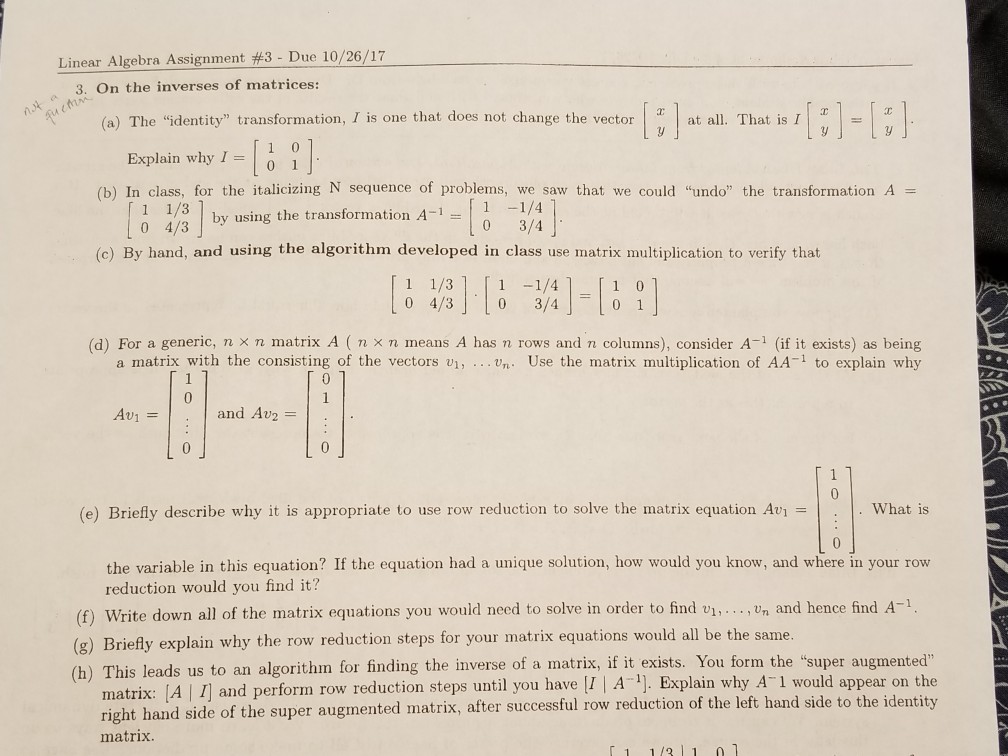 Solved Linear Algebra Assignment #3-Due 10/26/17 3. On the | Chegg.com