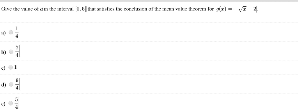 Solved Give the value of c| in the interval [0, 5]| that | Chegg.com