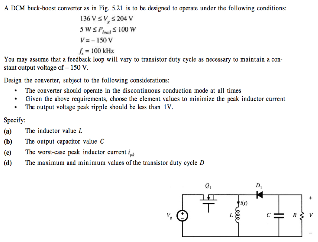 A DCM buck-boost converter as in Fig. 5.21 is to be | Chegg.com
