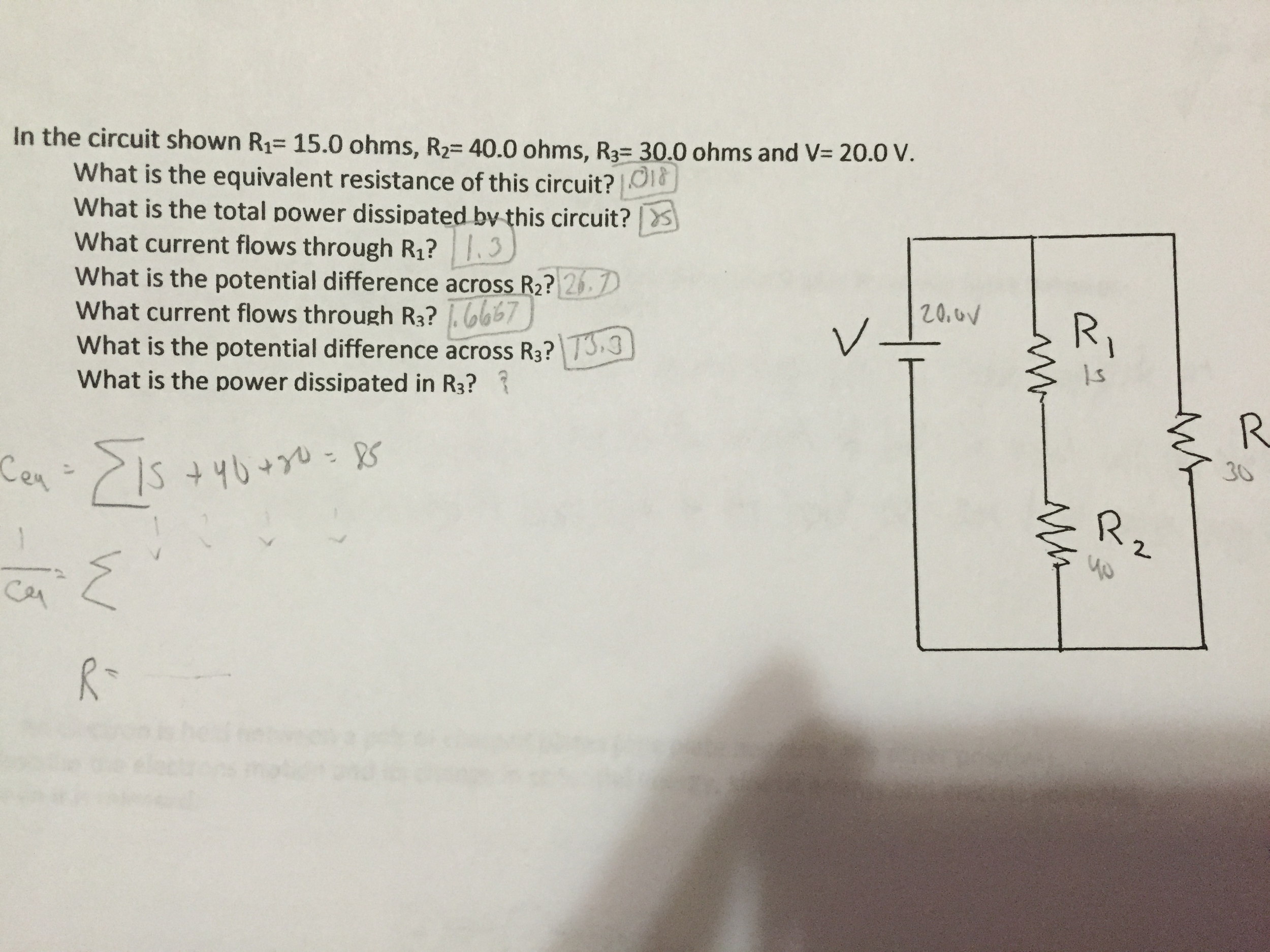 Solved In the circuit shown R1= 15.0 ohms, R2= 40.0 ohms, | Chegg.com