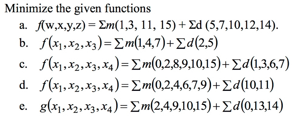 Solved Minimize the given functions a. f(w, x, y, z) = | Chegg.com