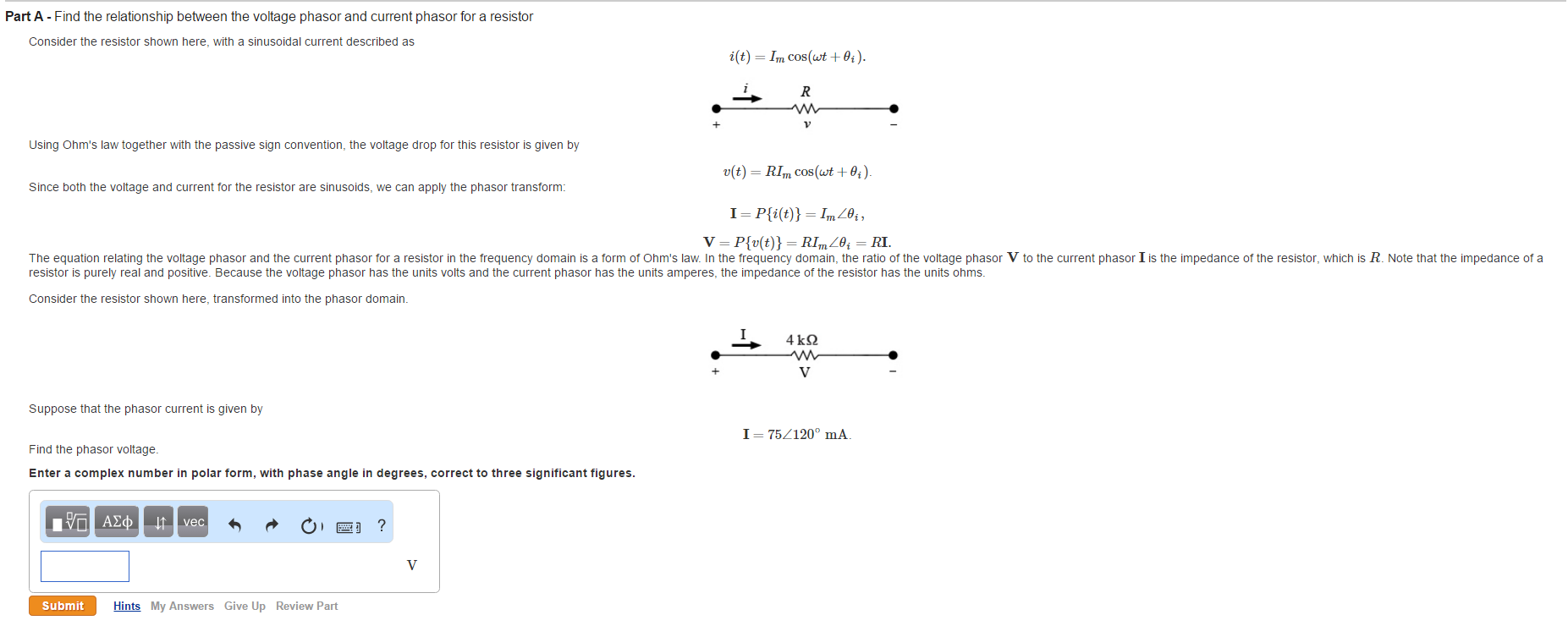 Solved Find the relationship between the voltage phasor and | Chegg.com