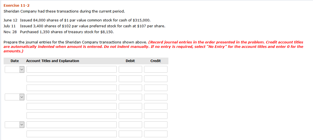 Solved Exercise 11-2 Sheridan Company had these transactions | Chegg.com