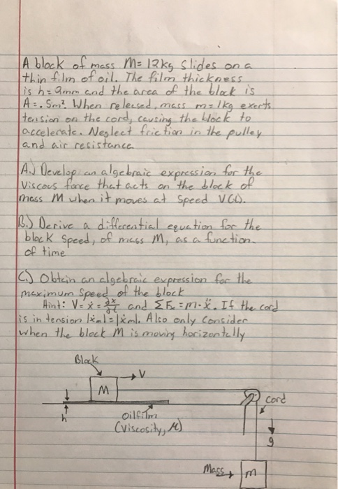A block of mass M = 12 kg slides on a thin film of | Chegg.com