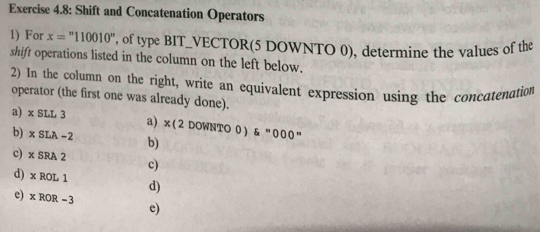 Solved Exercise 4.8: Shift and Concatenation Operators 1) | Chegg.com