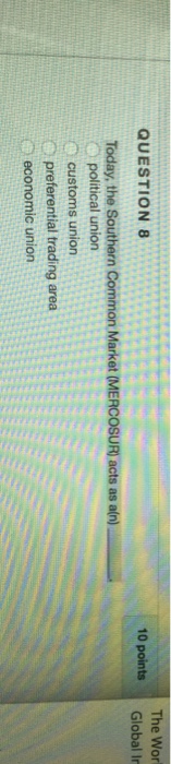 Solved Today, the Southern Common Market (MERCOSUR) acts as | Chegg.com