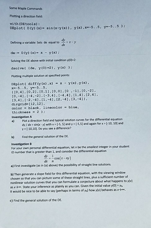 Some Maple Commands Plotting a direction field with | Chegg.com
