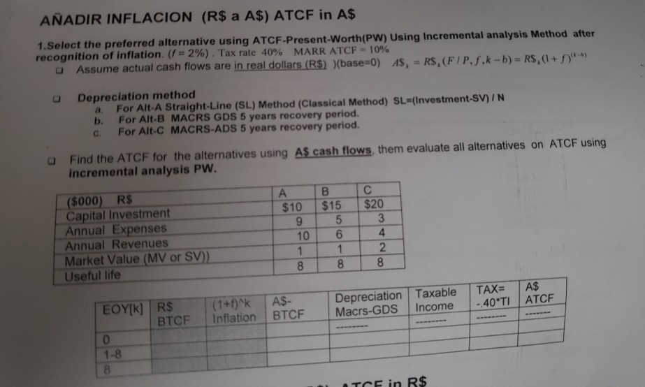 Solved ANADIR INFLACION (R$ a A$) ATCF in AS 1.Select the | Chegg.com