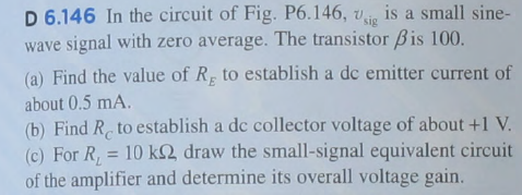 Solved In the circuit of Fig. P6.146, vsig is a small | Chegg.com
