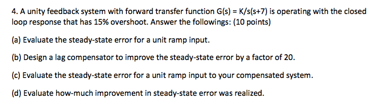 Solved A unity feedback system with forward transfer | Chegg.com