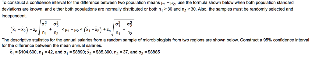 Solved To construct a confidence interval for the difference | Chegg.com