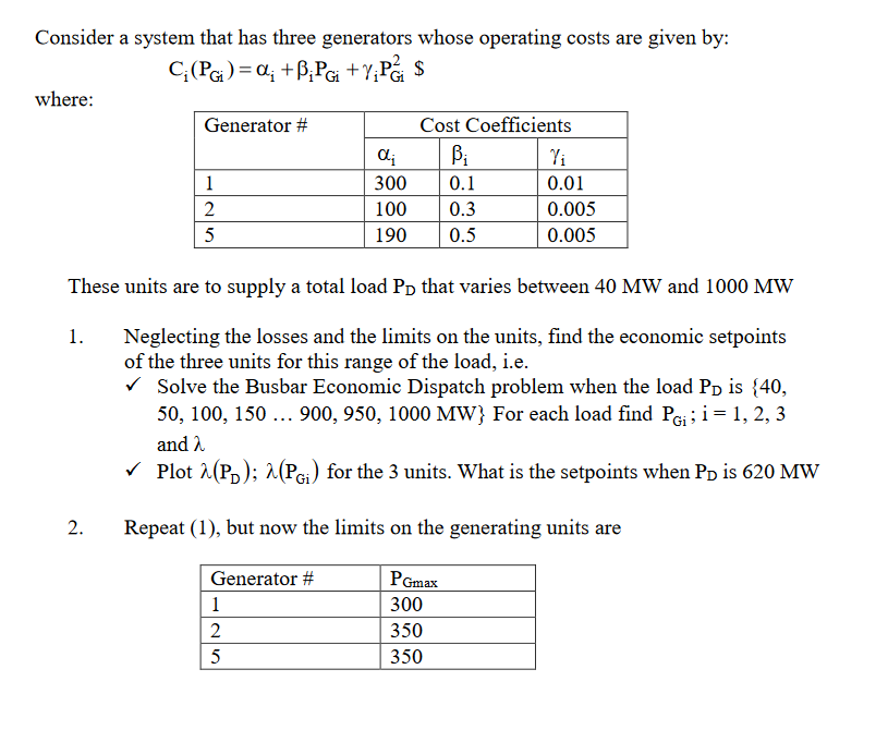 Solved Consider a system that has three generators whose | Chegg.com