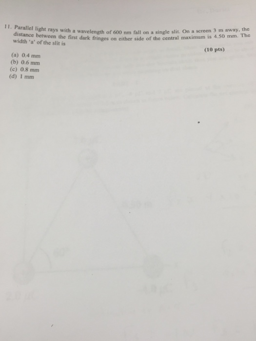 Solved Parallel light rays with a wavelength oof 600 nm fall | Chegg.com