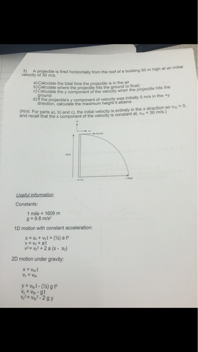 Solved A projectile is fired horizontally from the roof of a | Chegg.com