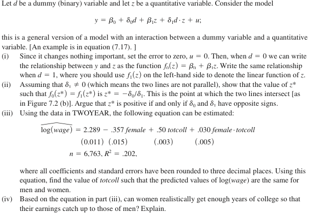 Let d be a dummy (binary) variable and let z be | Chegg.com
