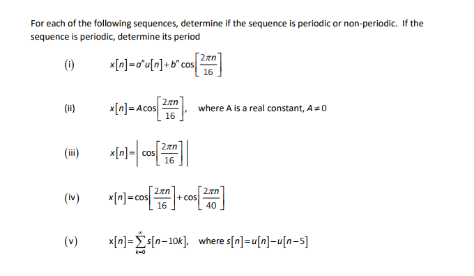 Solved For each of the following sequences, determine if the | Chegg.com