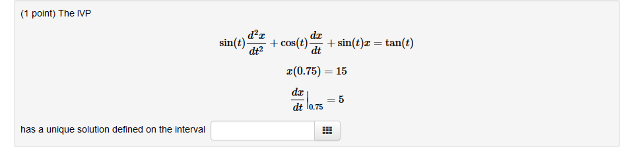 Solved The IVP has a unique solution defined on the interval | Chegg.com