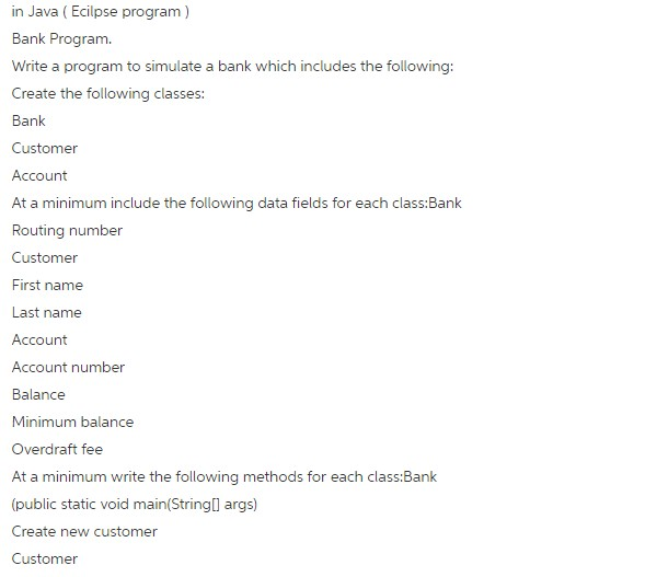 Solved In Java Ecilpse Program Bank Program Write A Chegg