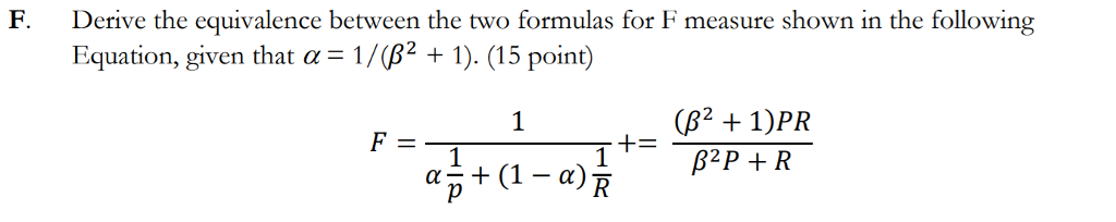 Solved F. Derive the equivalence between the two formulas | Chegg.com