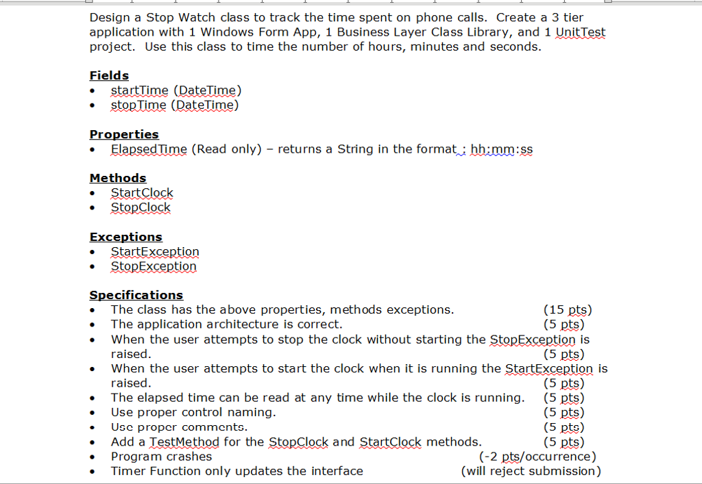 Design a Stop Watch class to track the time spent on | Chegg.com
