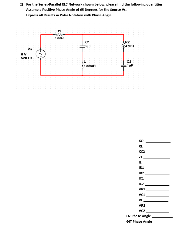 Solved For the Series-Parallel RLC Network shown below, | Chegg.com