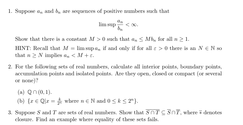 Solved 1. Suppose an and bn are sequences of positive | Chegg.com