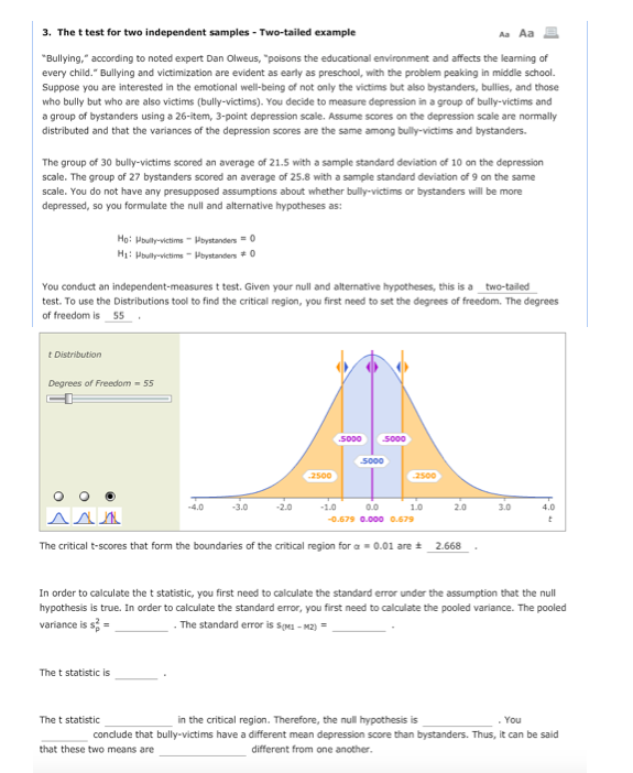 Solved 3. The t test for two independent samples- Two-tailed | Chegg.com