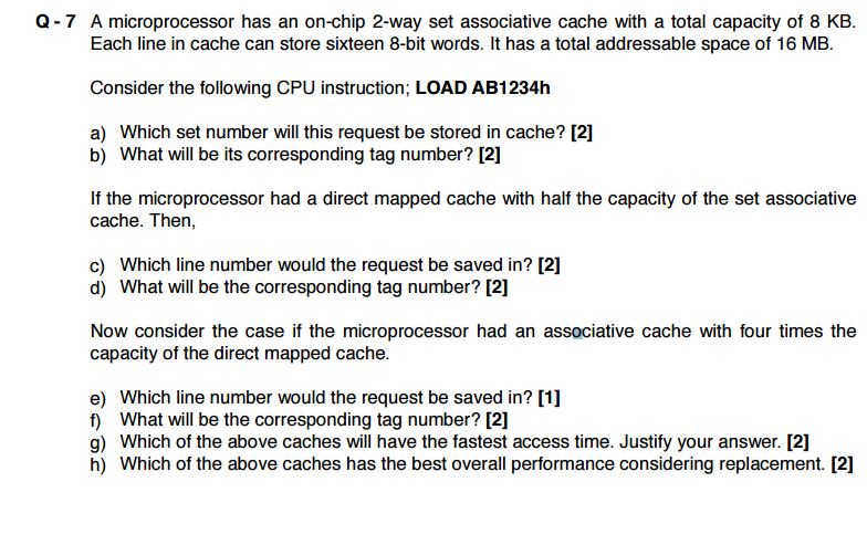 Solved A microprocessor has an on-chip 2-way set associative | Chegg.com