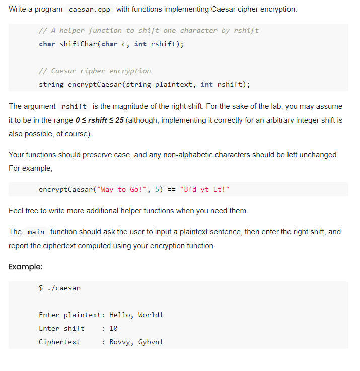 Solved Write a program caesar.cpp with functions | Chegg.com