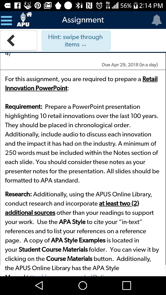 Assignment APU Hint: swipe through items Due Apr 29, | Chegg.com