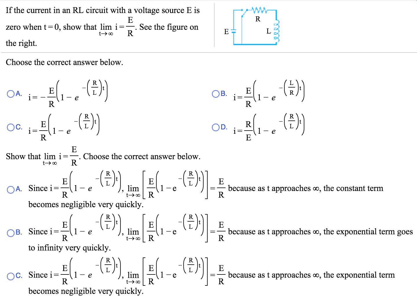 Solved If the current in an RL circuit with a voltage source | Chegg.com