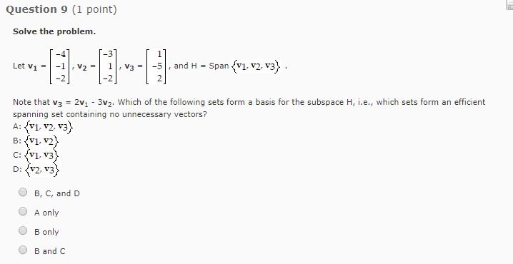 Solved Question 9 (1 point) Solve the problem -4 Let v1 = | Chegg.com