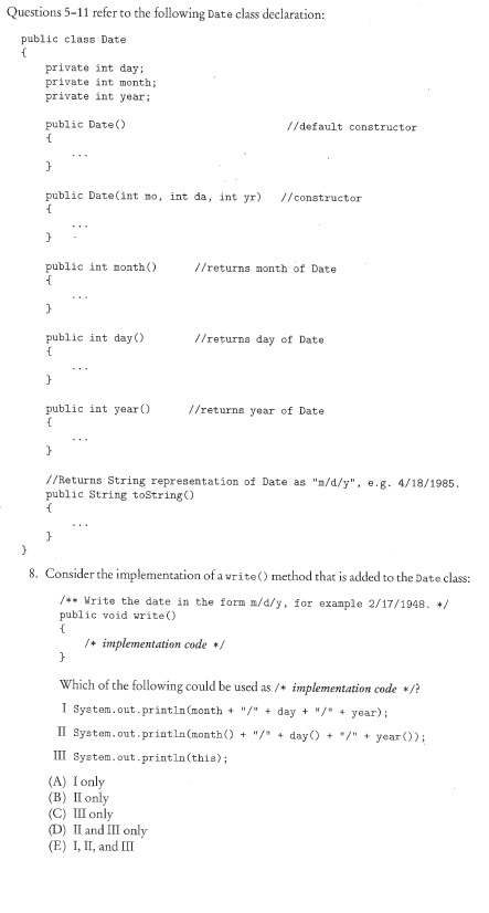 Solved refer to the following Date class declaration: | Chegg.com