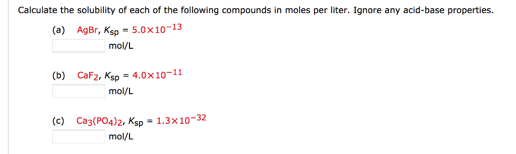 Solved Calculate the solubility of each of the following | Chegg.com