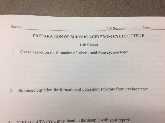 Solved Overall reaction for formation of suberic acid from | Chegg.com