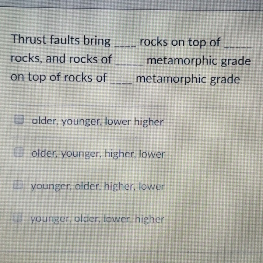 Solved Thrust faults bring rocks, and rocks of on top of | Chegg.com