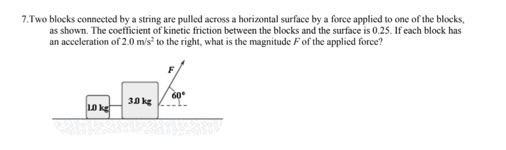 Solved 7.Two blocks connected by a string are pulled across | Chegg.com