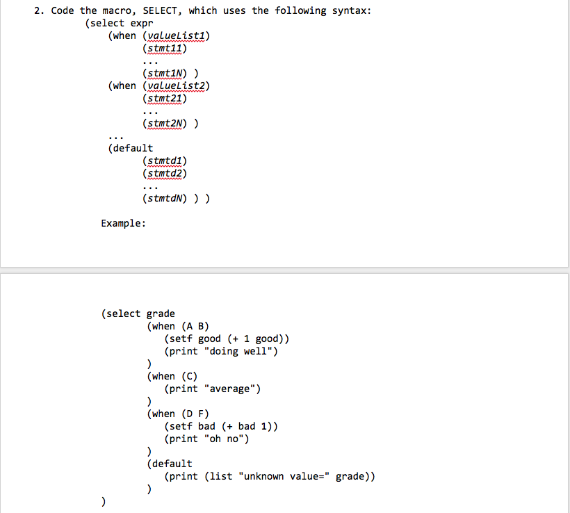 Solved Pgm3 Lisp Macros Code The Macros Listed Below And Use