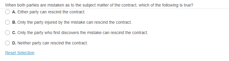 Solved When both parties are mistaken as to the subject | Chegg.com