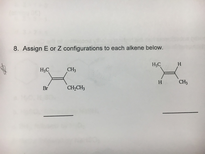 Solved Assign E or Z configurations to each alkene below. | Chegg.com