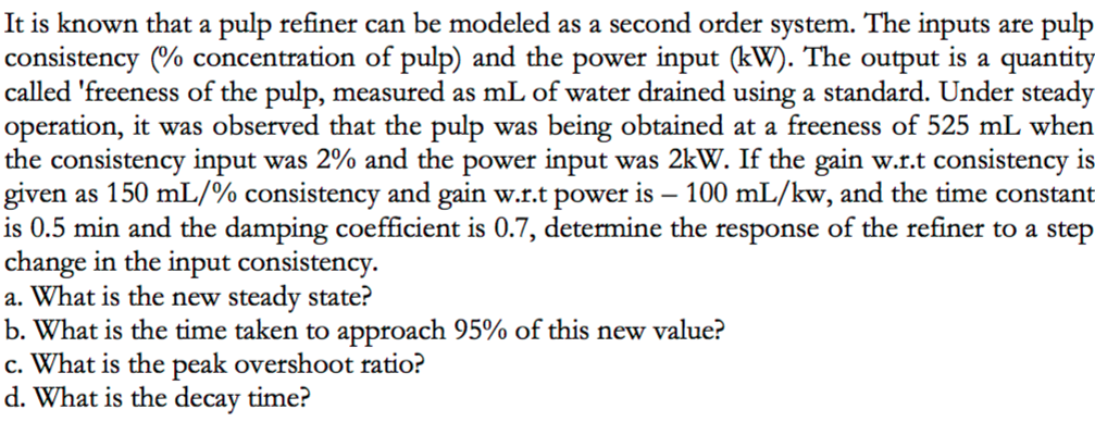 It is known that a pulp refiner can be modeled as a | Chegg.com