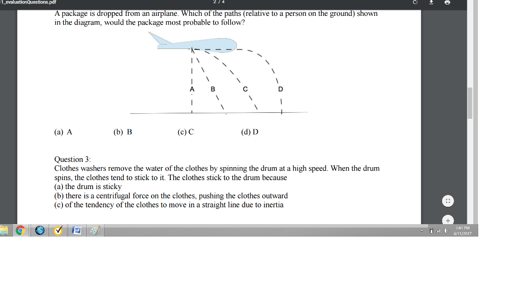 Solved A package is dropped from an airplane. Which of the | Chegg.com