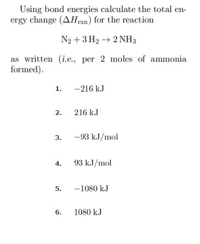 Solved Using bond energies calculate the total energy change | Chegg.com