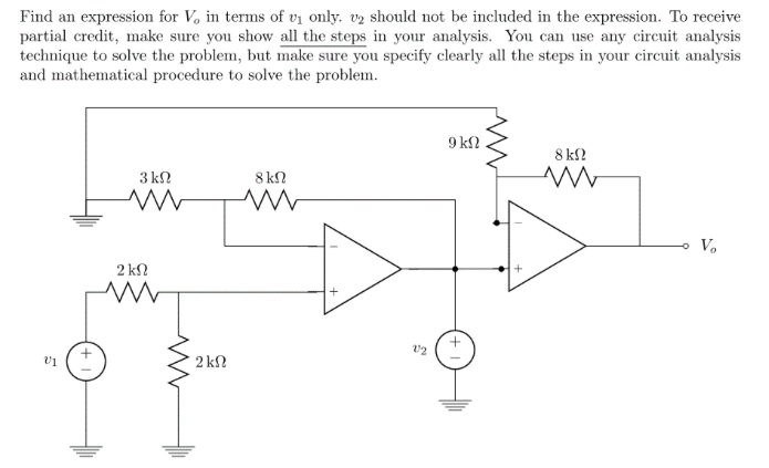 Solved Find an expression for V0 in terms of v1 only. v2 | Chegg.com