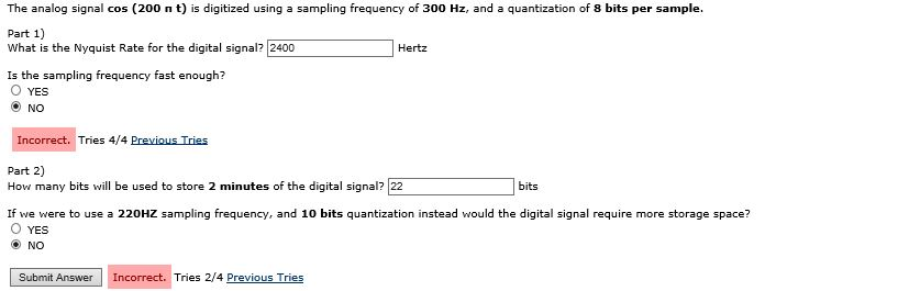 Solved The analog signal cos (200 n t) is digitized using a | Chegg.com